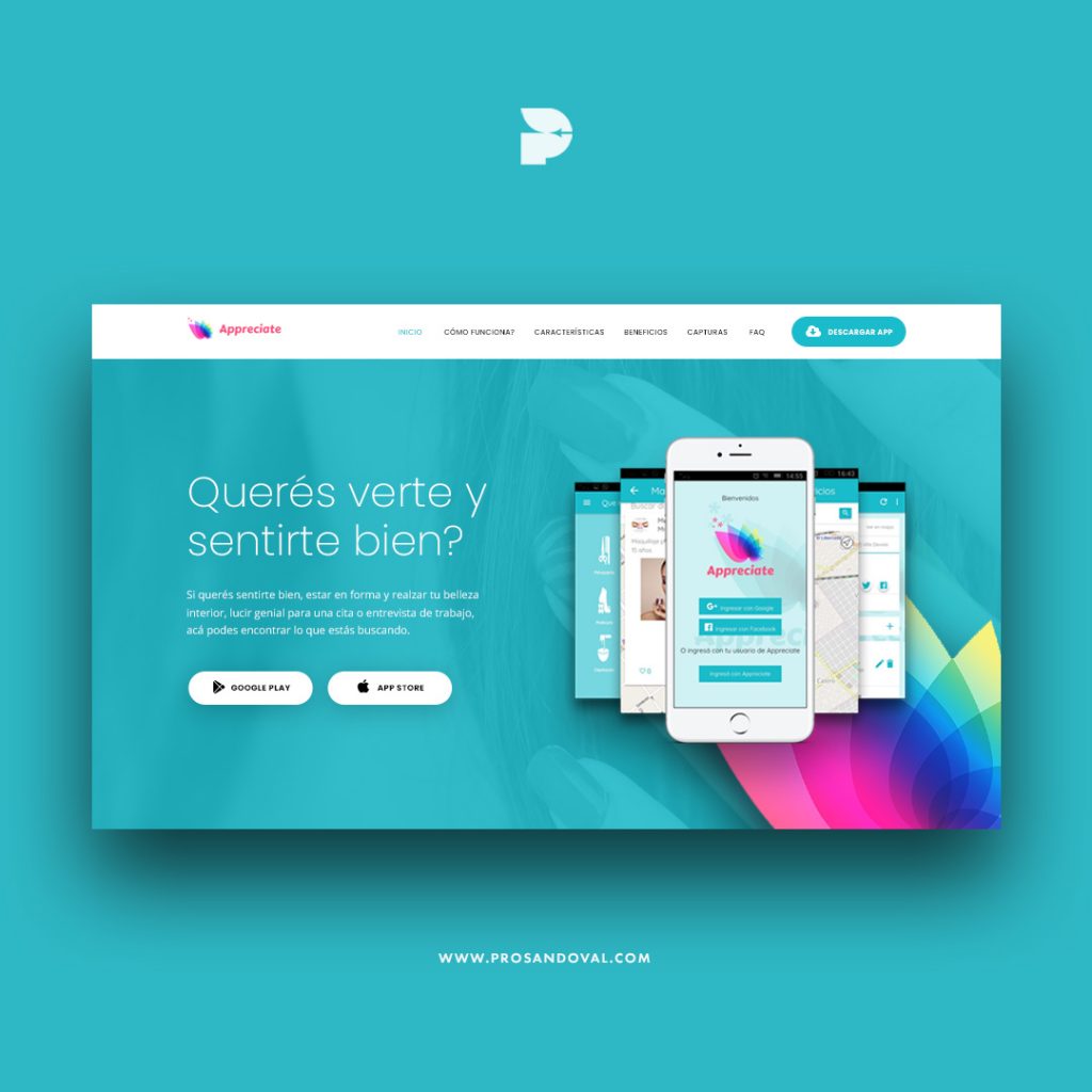 Diseño página web para aplicaciones móviles | Prosandoval Creativo