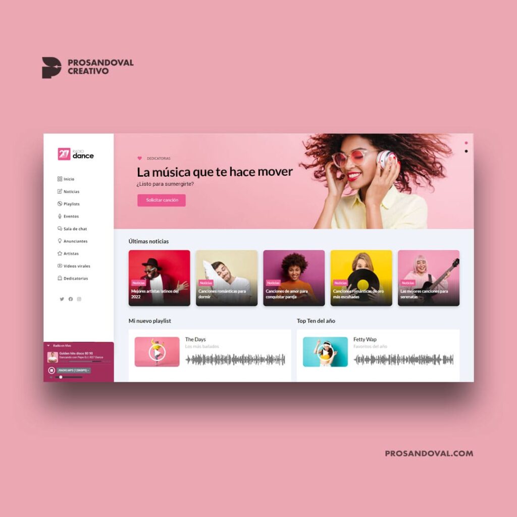 Diseño página web para DJs radio shows | Prosandoval Creativo